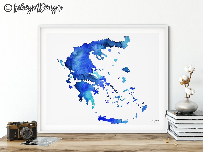 Greece Watercolor Map, Greece Map Print, Map of Greece, Greece Print ...