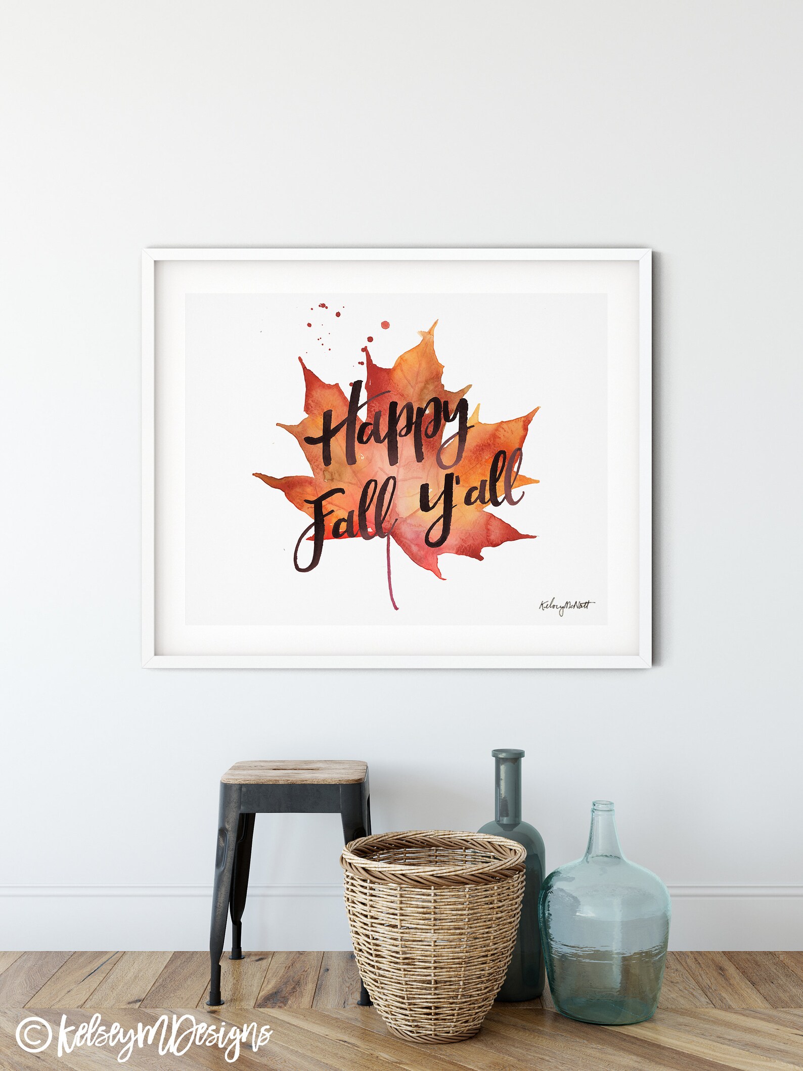 Fall Art Print, Happy Fall Yall, Watercolor Painting, Farmhouse Decor ...