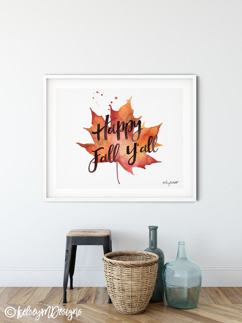 Fall Art Print Happy Fall Yall Watercolor Painting - Etsy