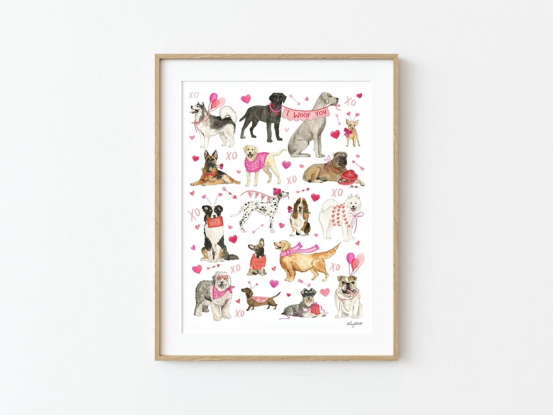 Valentines Dogs Wall Art, Valentines Day Print, Love Wall Art, Dog ...
