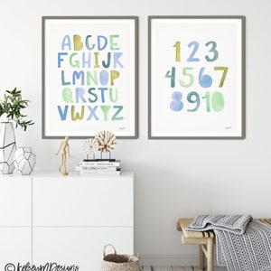 Set of 2 Alphabet Numbers Prints, ABC 123 Print Set, Kids Bedroom Decor ...