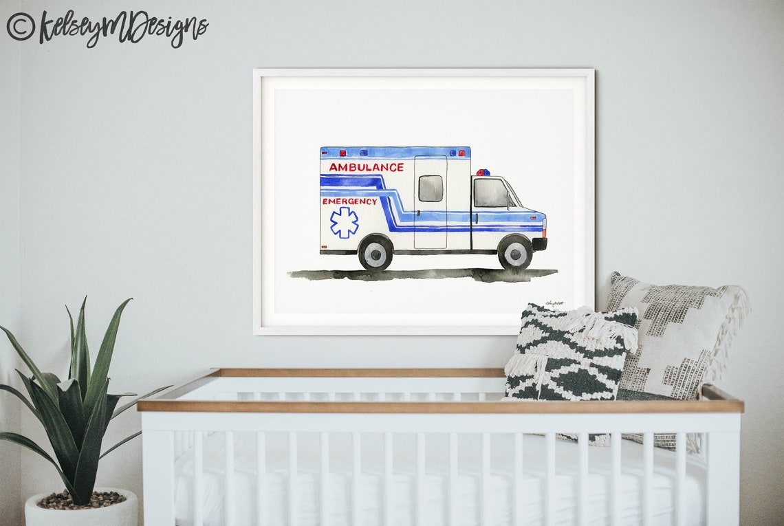 Ambulance Print Watercolor Painting Emergency Vehicle Print - Etsy