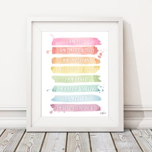 Kids Affirmations Chart, Affirmation Wall Art, Kid Room Wall Art, I Am ...