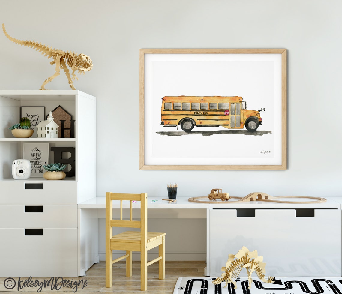 School Bus Wall Art Construction Nursery Art Transportation - Etsy