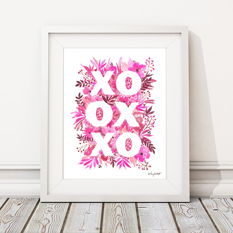 XOXO Valentines Day Art Print Pink Floral Botanical Print - Etsy