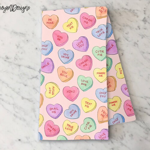 Valentines Conversation Heart Tea Towel Holiday Kitchen - Etsy