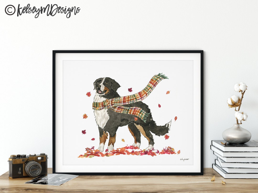 Fall Dog Wall Art, Bernese Mountain Dog Art Print, Autumn Home Decor ...