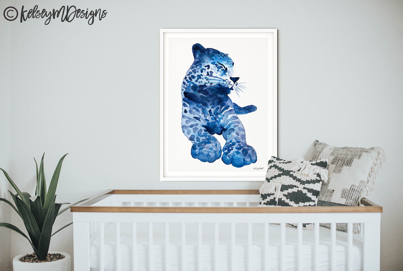 Leopard Wall Art Watercolor Painting Blue Leopard Art Print - Etsy