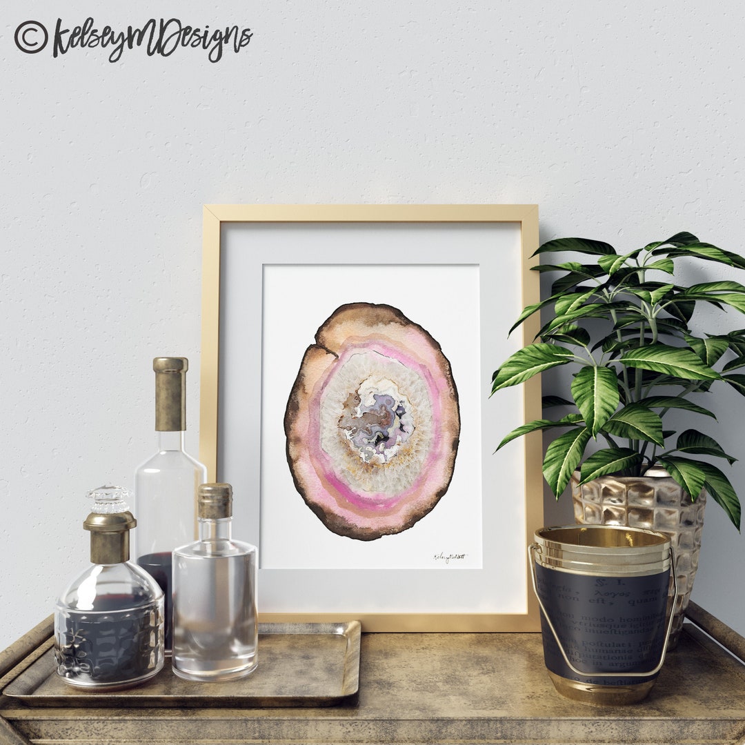 Watercolor Agate Print, Pink Agate Art, Watercolor Painting, Modern Art ...