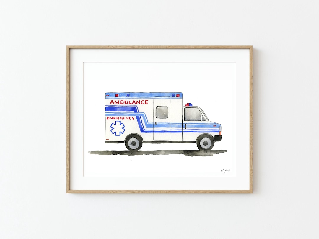 Ambulance Art Print, Emergency Vehicle Wall Art, Transportation Decor ...