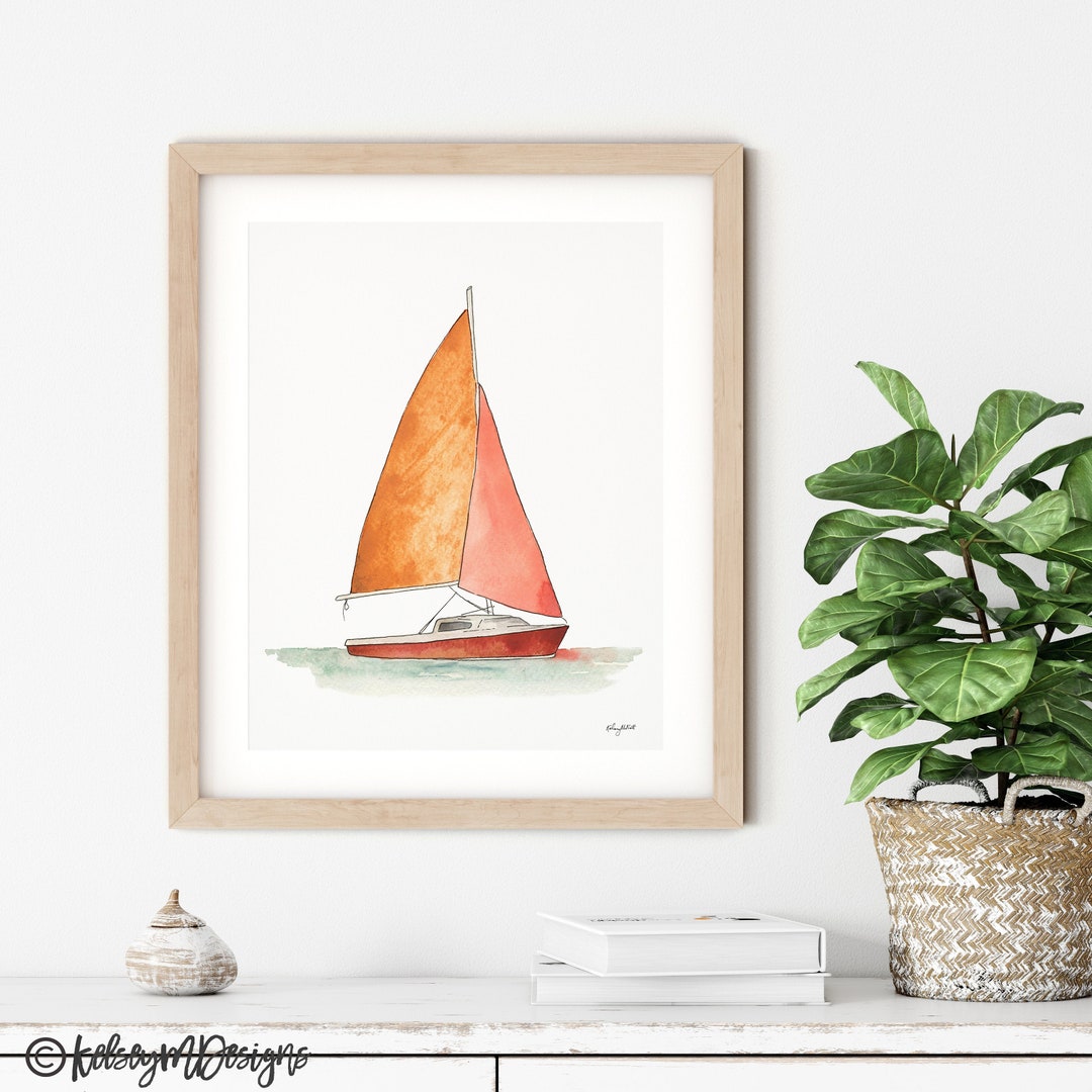Sail Boat Wall Art, Boat Art Print, Watercolor Painting, Nautical Art ...