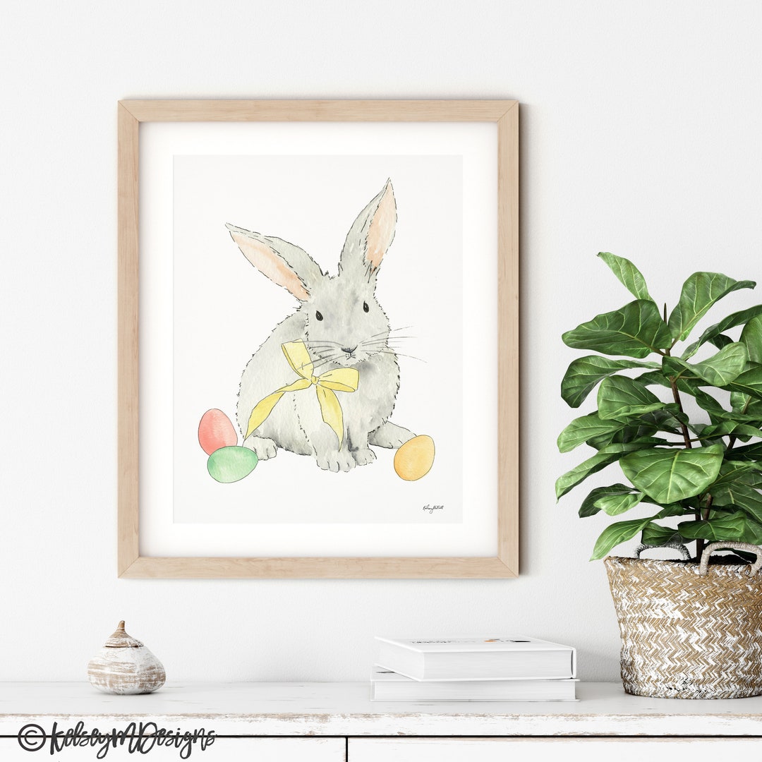 Spring Bunny Art Print, Easter Farmhouse, Easter Bunny Decor, Spring ...
