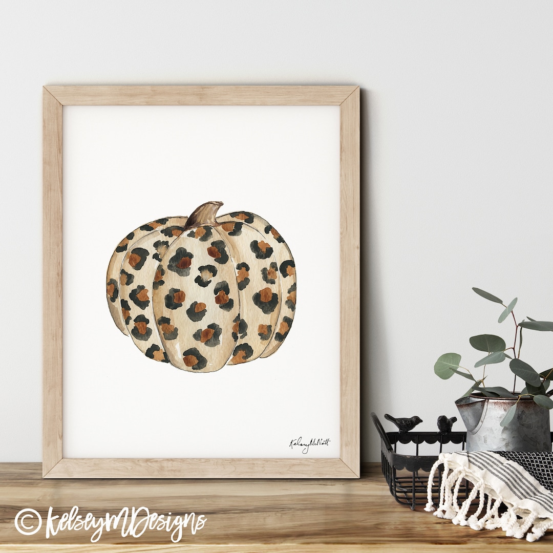 Leopard Pumpkin Art Print, Fall Pumpkin Decor, Leopard Fall Wall Art ...