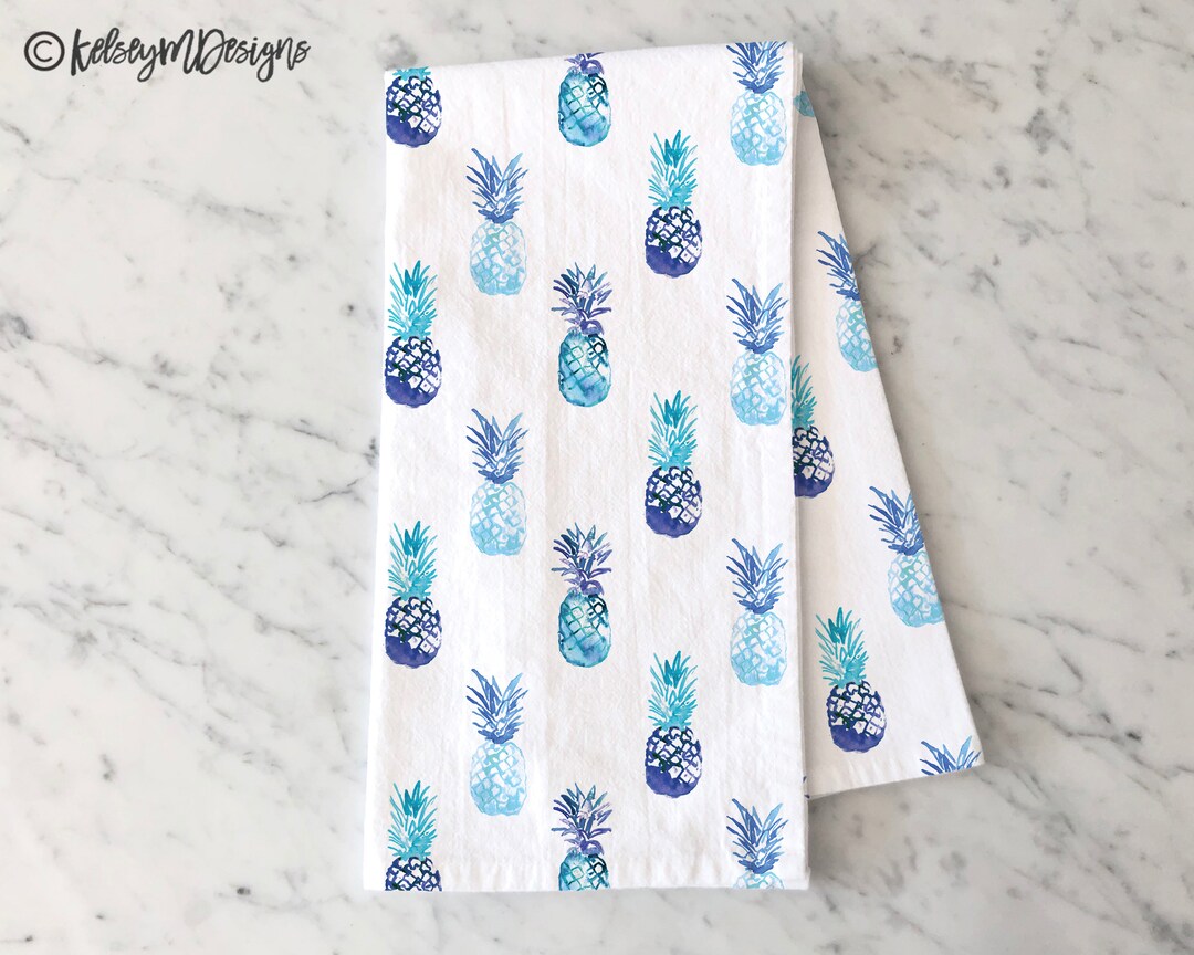 Blue Pineapple Tea Towel, Summer Kitchen Decor, Blue White Dish Towel ...