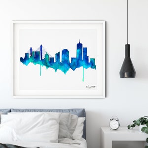 Boston Skyline Print, Boston Massachusetts Cityscape, Boston Watercolor ...
