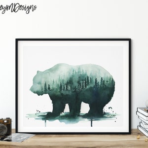Bear Art Print, Nursery Wall Art, Rustic Wall Art, Forest Print, Kids ...