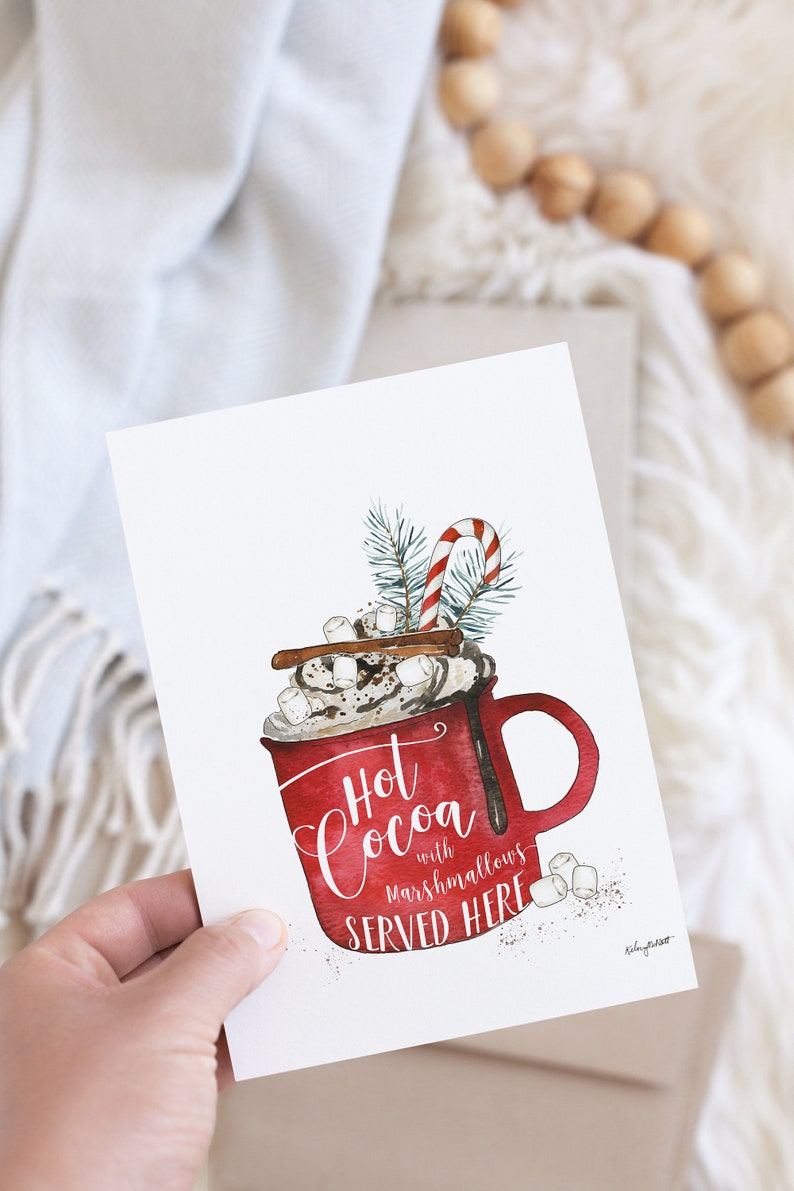 Hot Cocoa Art Christmas Watercolor Painting Holiday Wall - Etsy
