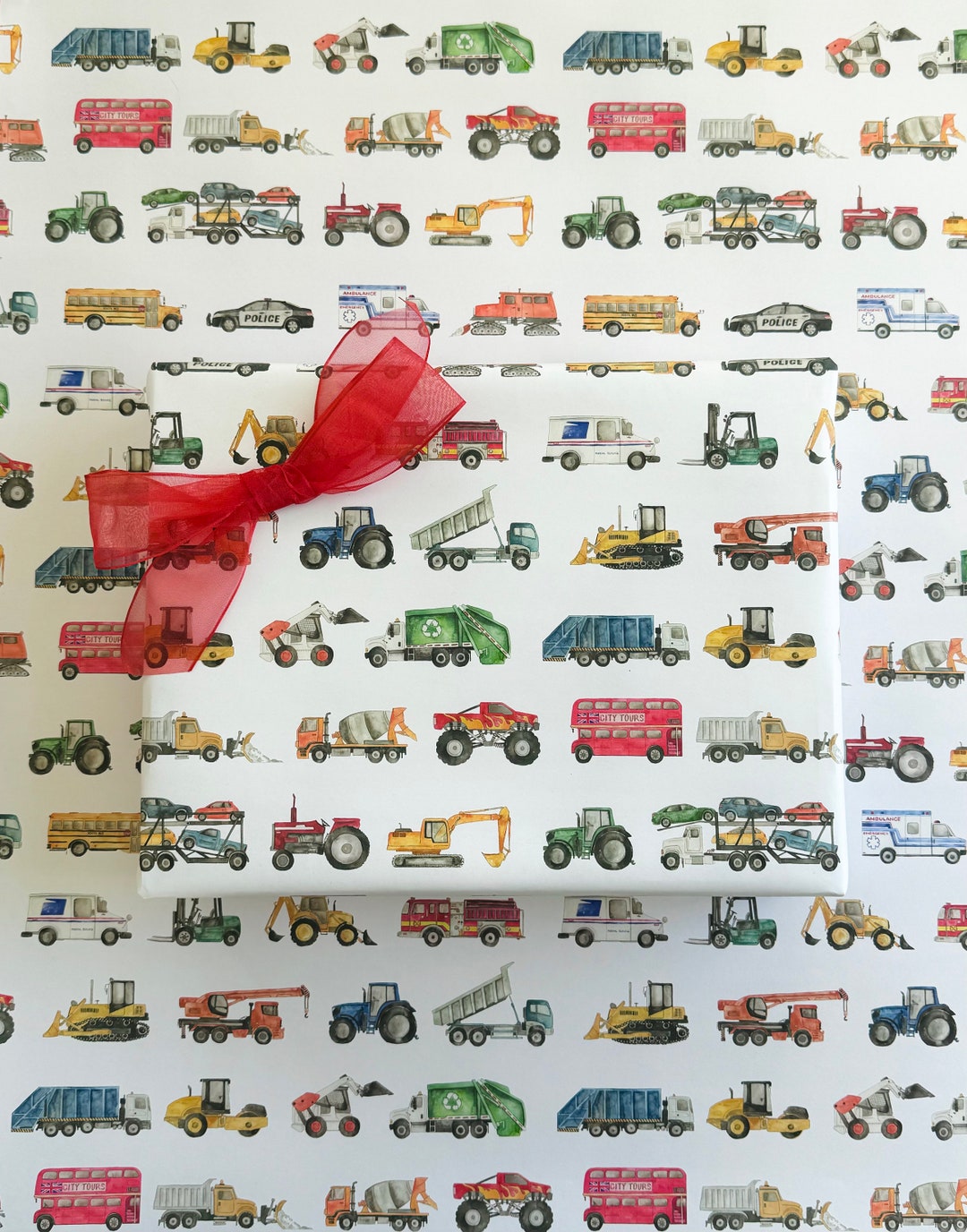 Construction Truck Wrapping Paper - Set of 3, Gift Wrap Sheets ...
