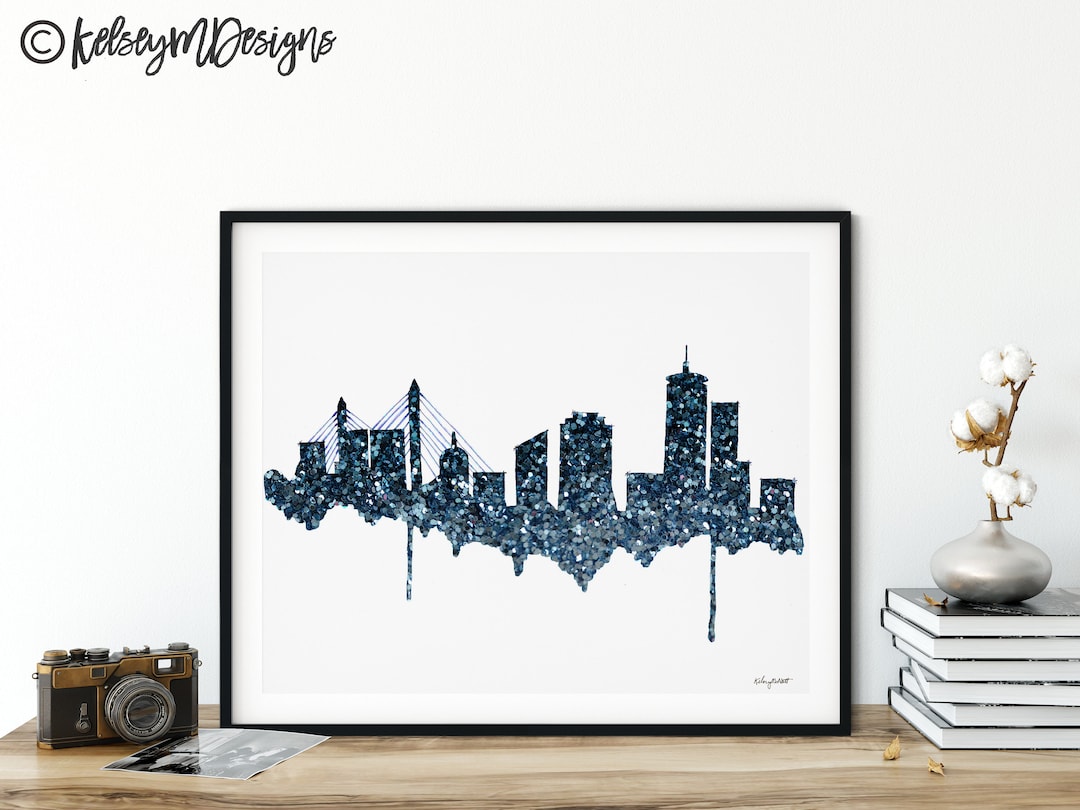 Boston Skyline Print, Boston Cityscape, Glitter Abstract Art, Boston ...
