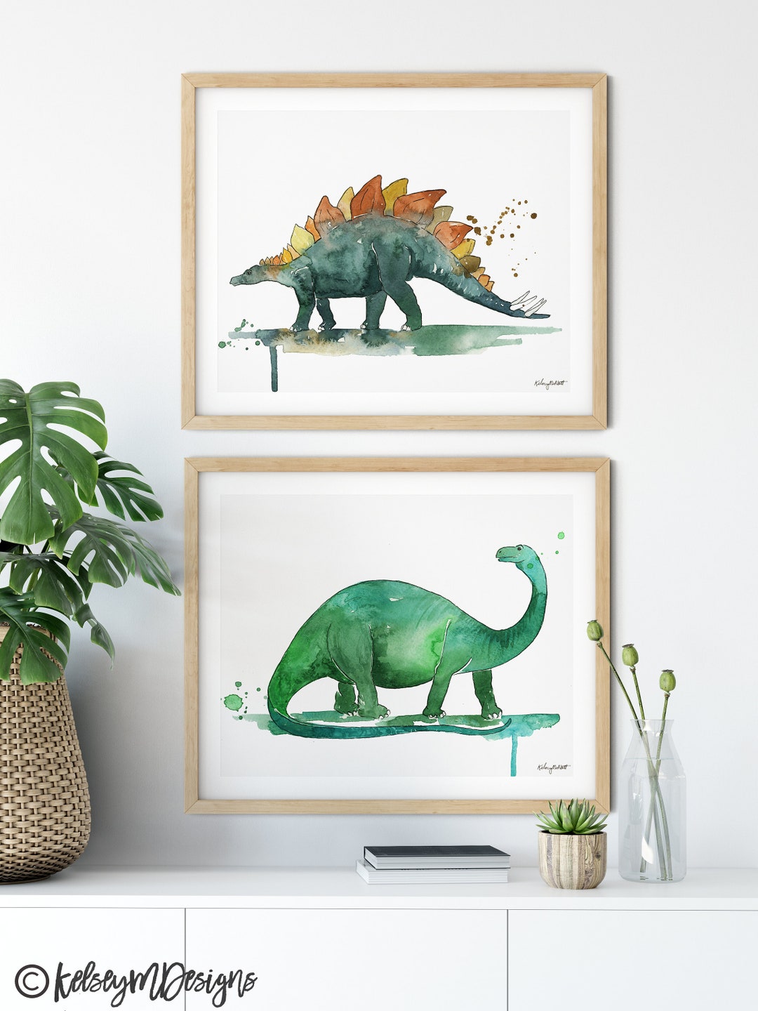 Set of 2 Dinosaur Prints, Dinosaur Nursery Art, Dino Watercolor ...