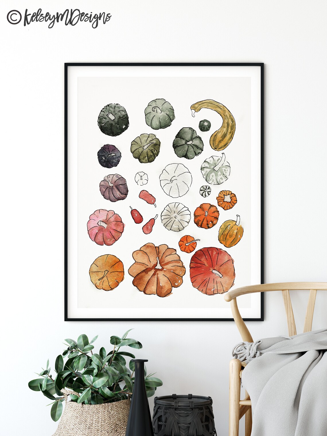 Pumpkins Gourds Wall Art Watercolor Painting Pumpkin Art | Etsy