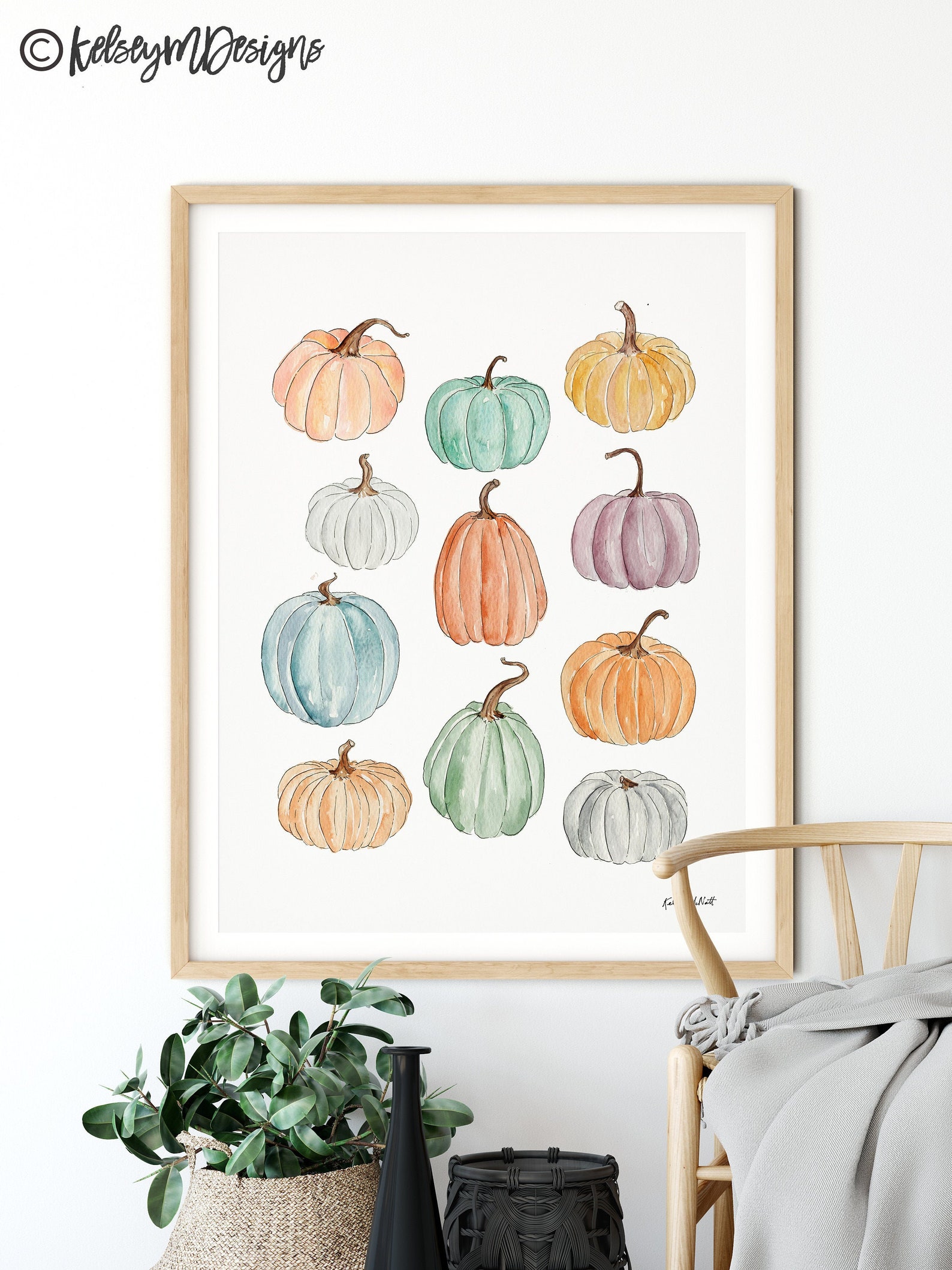 Pumpkins Gourds Wall Art, Watercolor Painting, Colorful Pumpkin Art ...