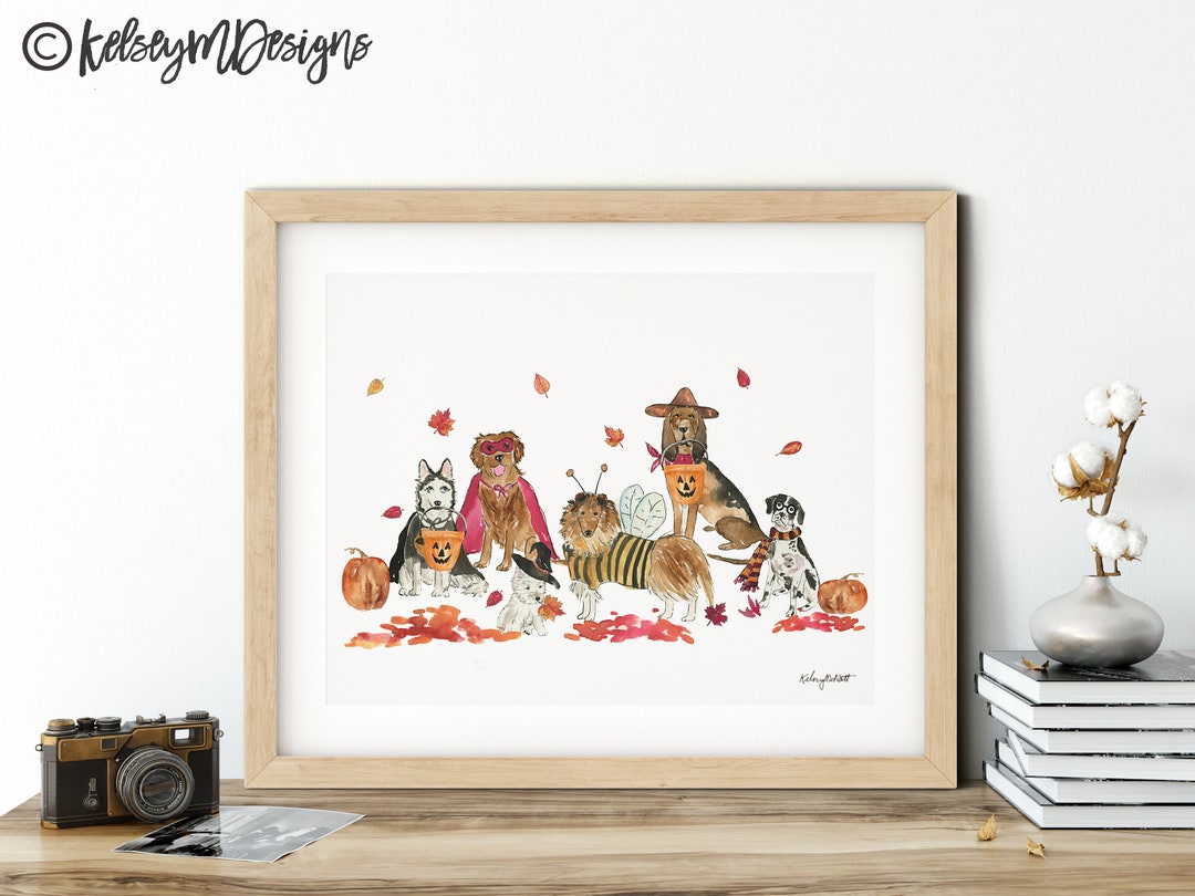 Halloween Dogs Art Print, Dog Costume, Fall Home Decor, Fall Wall Art ...