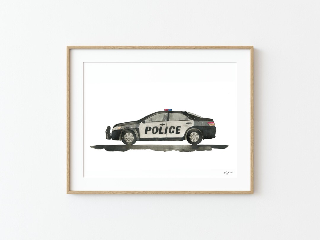 Police Car Wall Art, Watercolor Painting, Police Transportation Decor ...