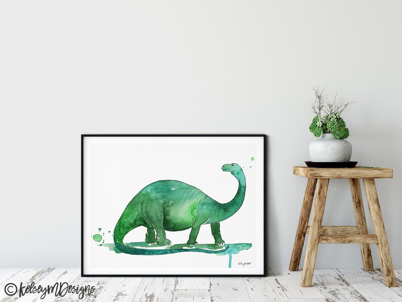 Brontosaurus Print, Dinosaur Nursery Art, Dinosaur Watercolor, Kids ...