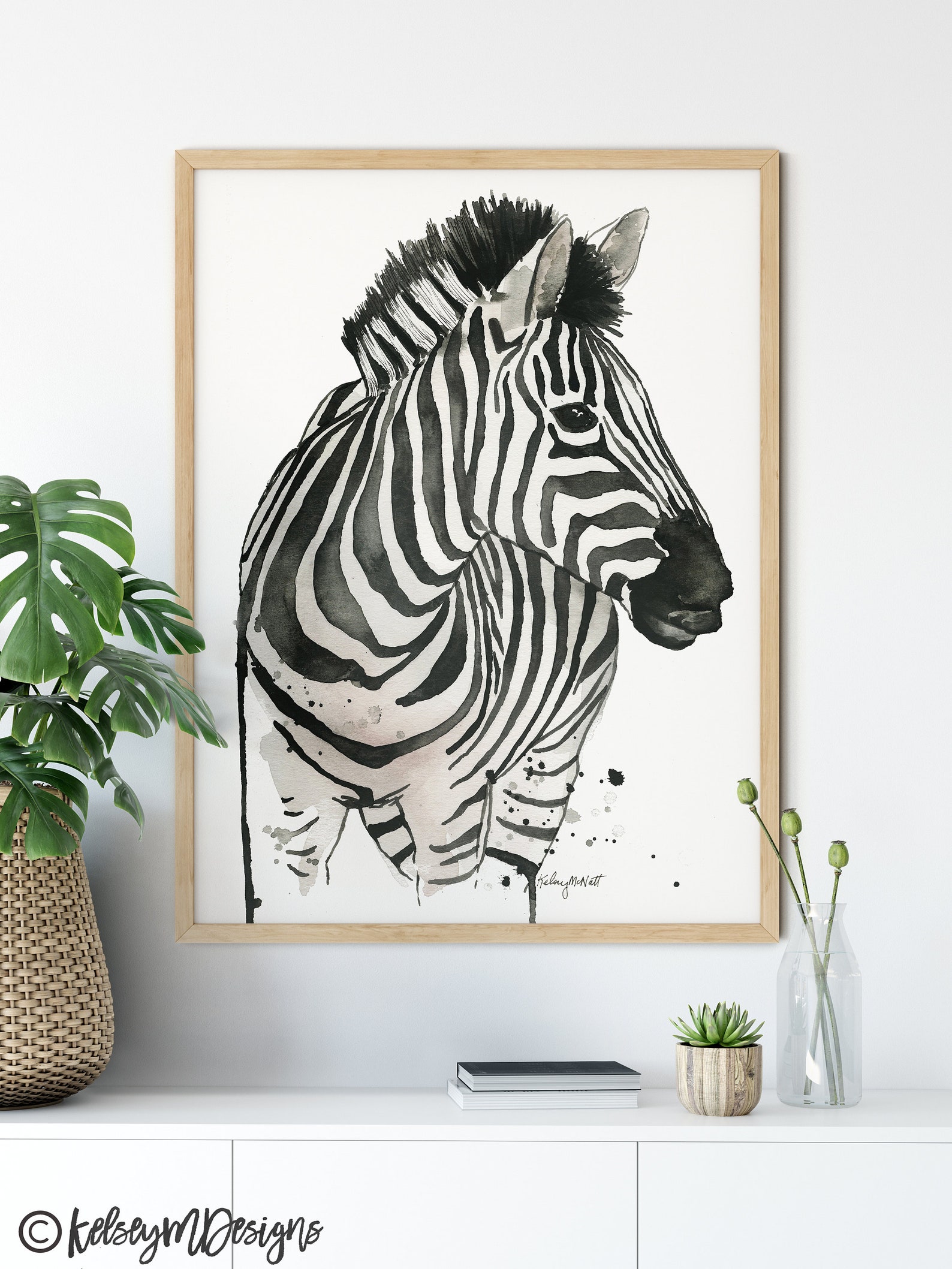 Zebra Print Watercolor Painting Zebra Wall Art Safari - Etsy