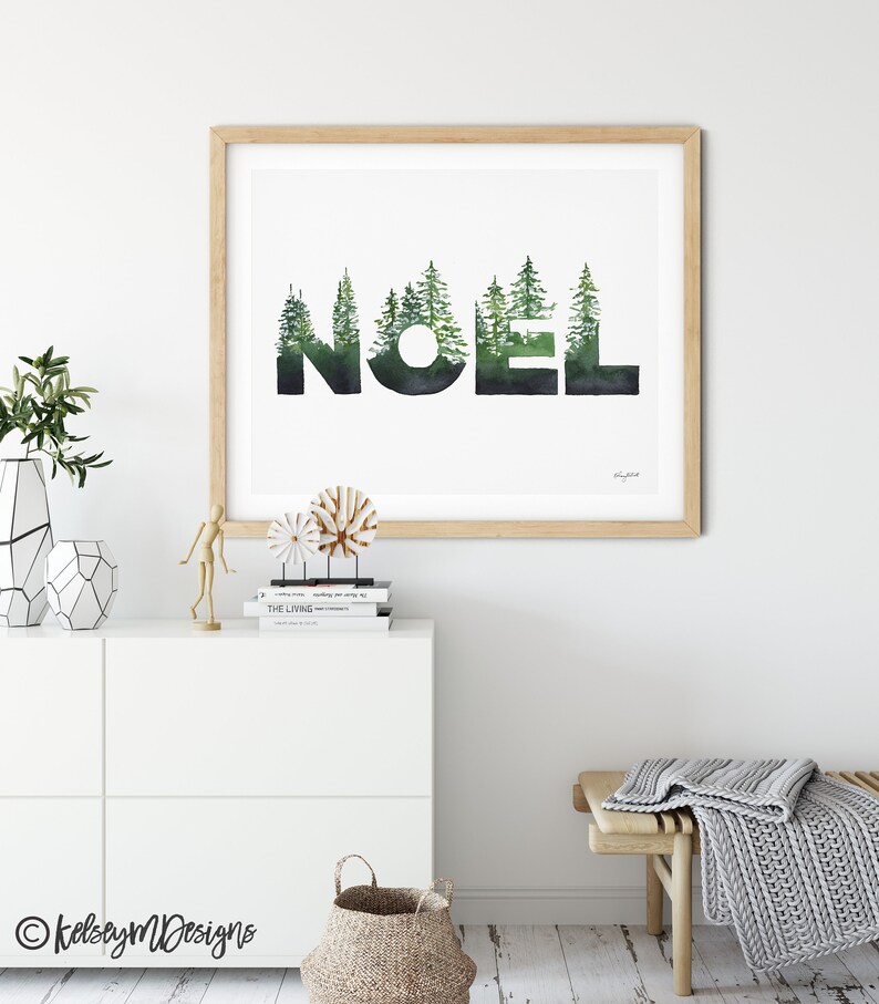 Noel Christmas Print, Pine Tree Holiday Decor, Christmas Tree Art Print ...