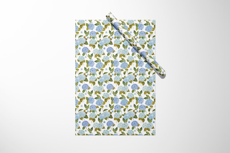 Blue Hydrangeas Wrapping Paper Set of 3 Sheets, Hydrangea Flower Gift ...
