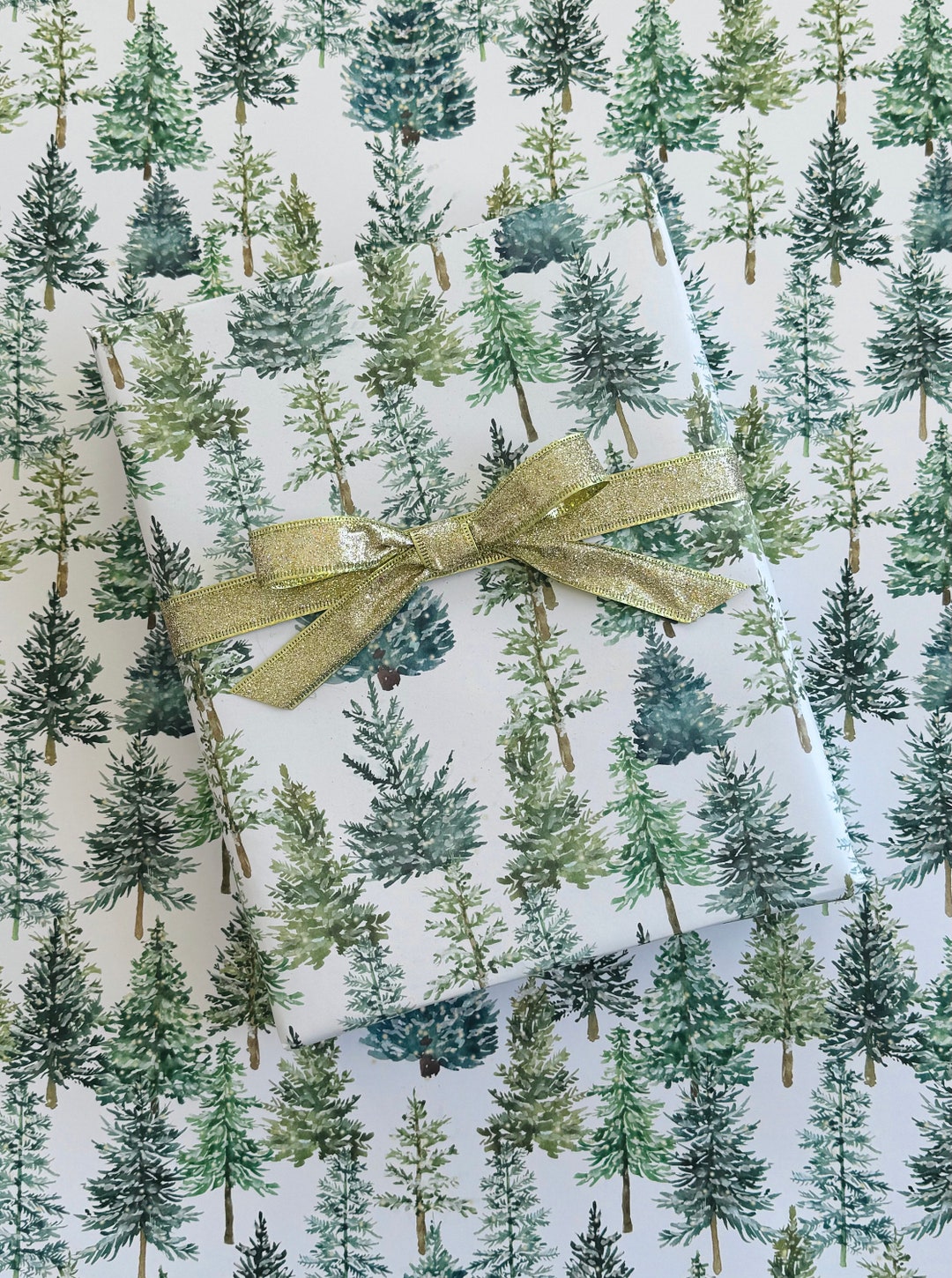 Christmas Wrapping Paper - Set of 3 Sheets, Evergreen Christmas Trees ...
