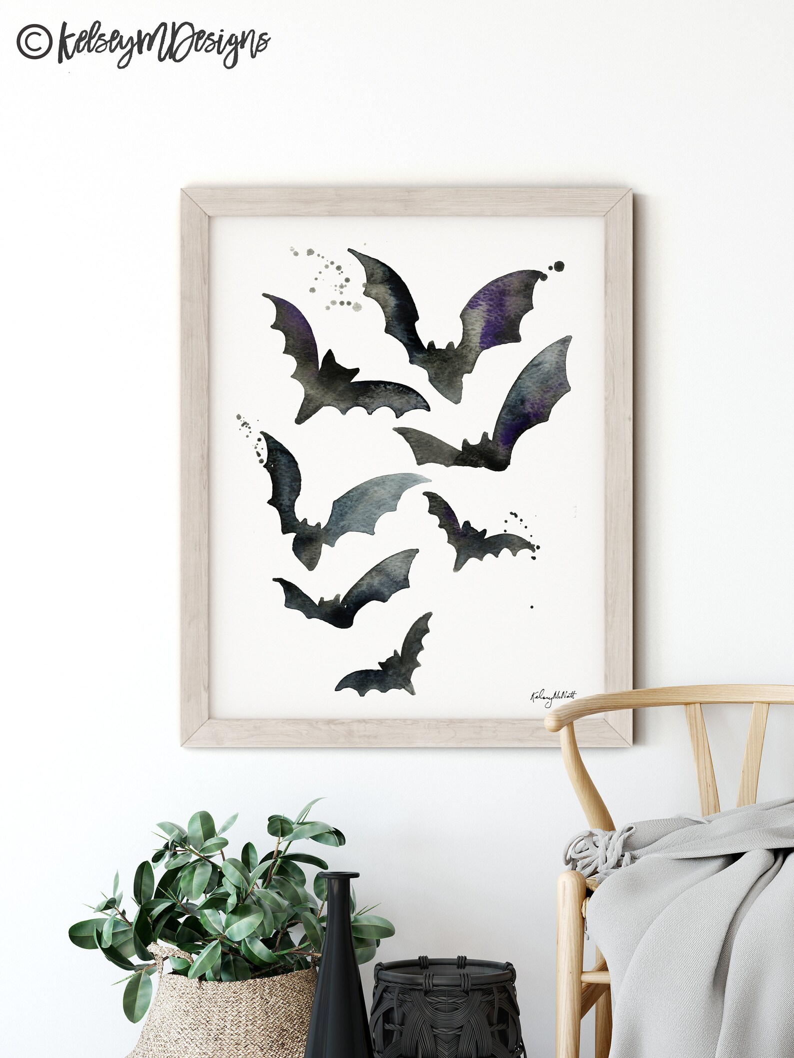 Halloween Bats Wall Art Halloween Decoration Fall Home | Etsy