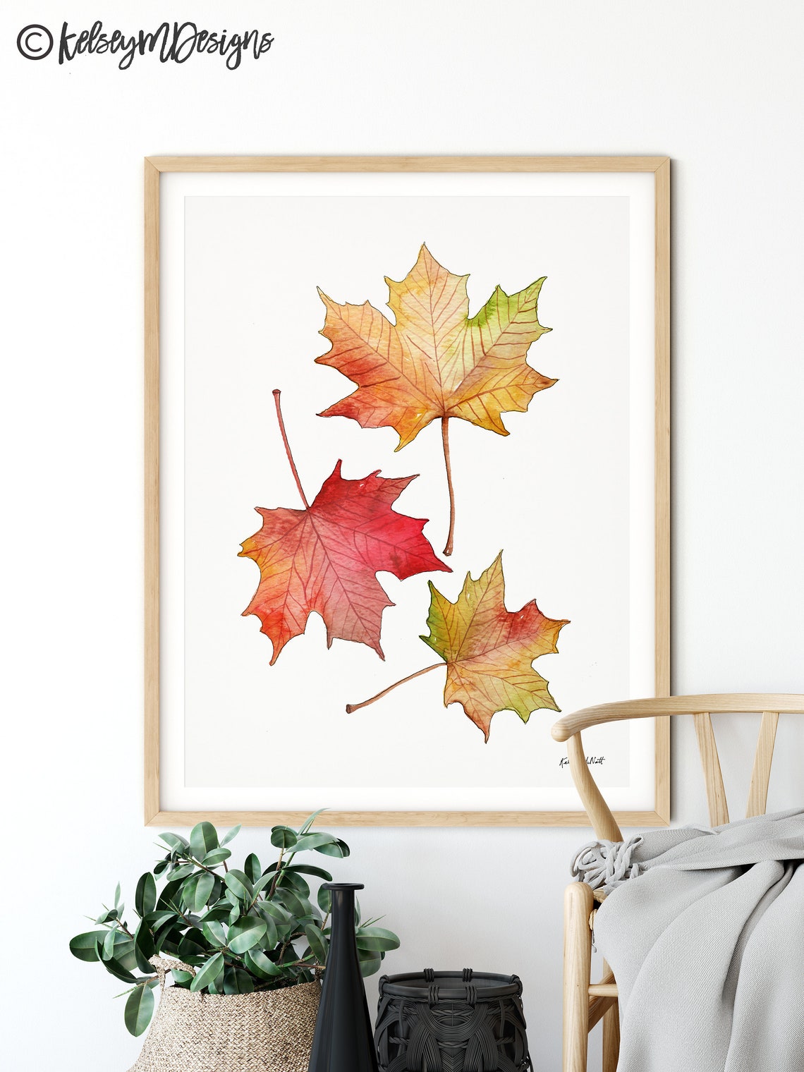 Maple Leaf Wall Art Fall Art Print Autumn Leaves Watercolor | Etsy