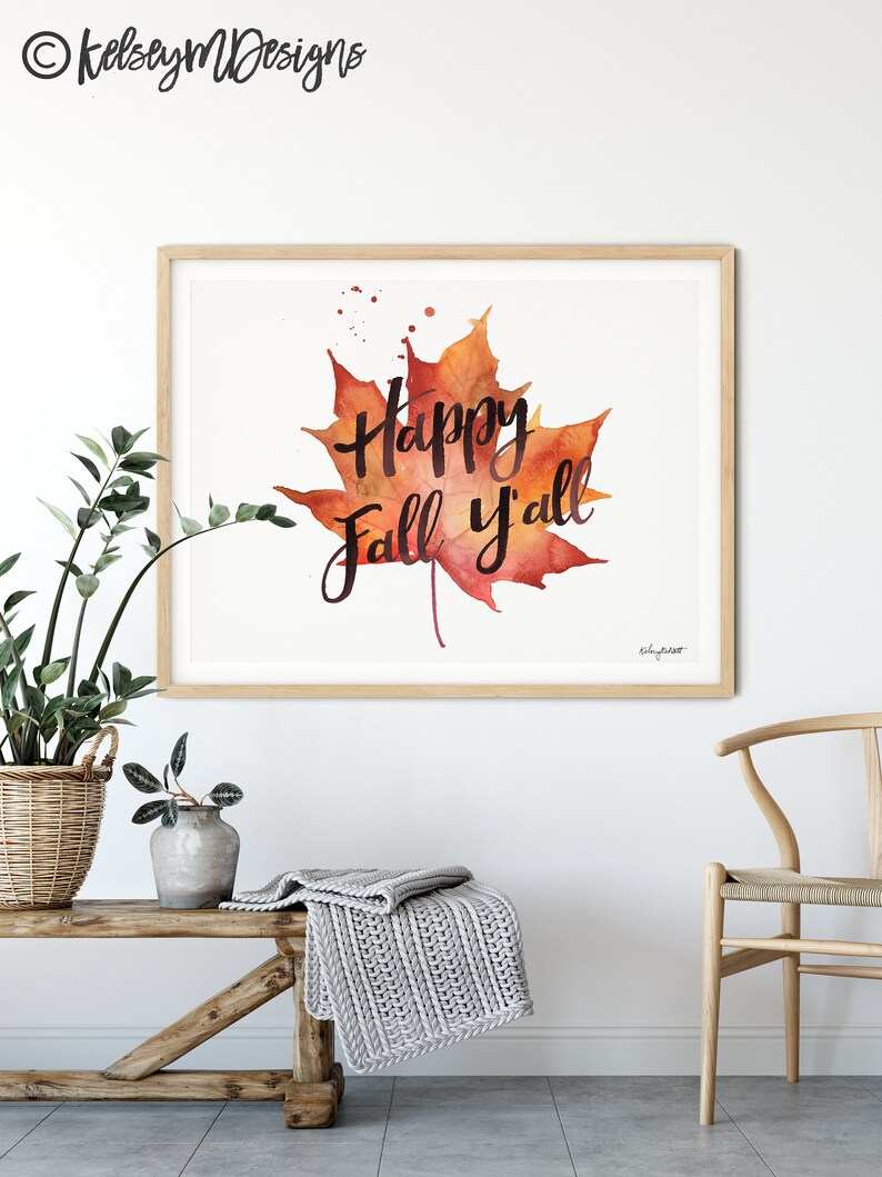 Fall Art Print, Happy Fall Yall, Watercolor Painting, Farmhouse Decor ...