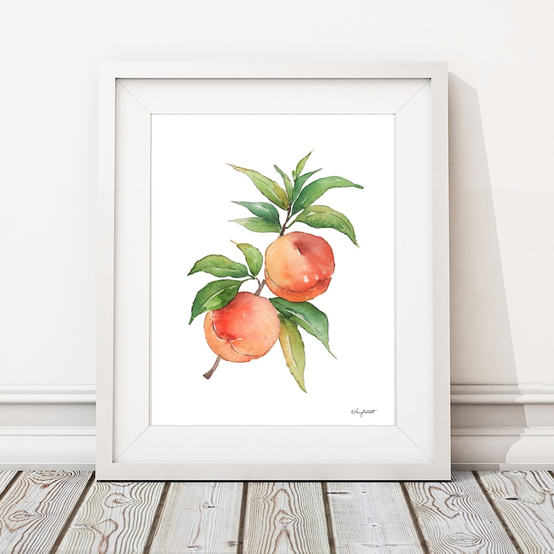 Peaches Art Print Watercolor Fruit Painting Kitchen Wall - Etsy