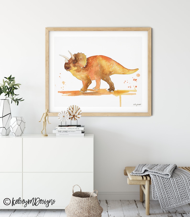 Triceratops Dinosaur Painting Watercolor Dinosaur Dinosaur | Etsy