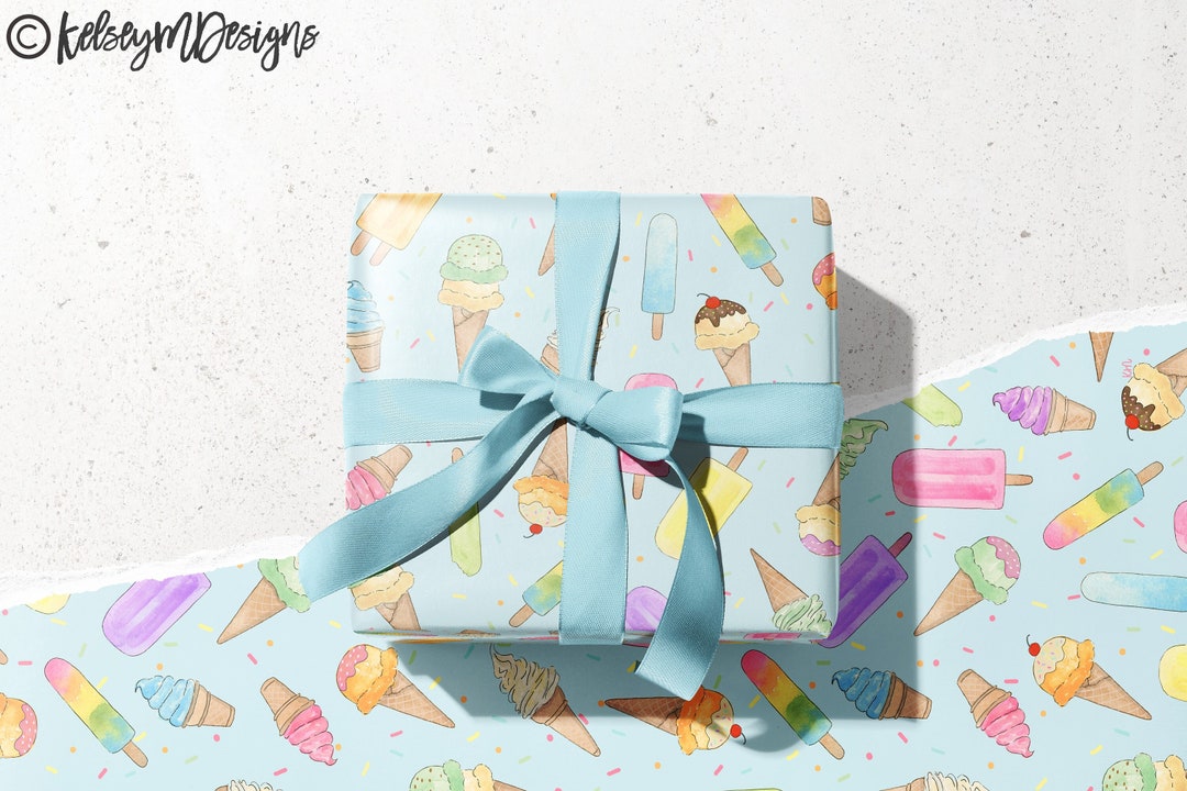 Ice Cream Cone Wrapping Paper Set of 3 Sheets, Gift Wrap Sheets ...