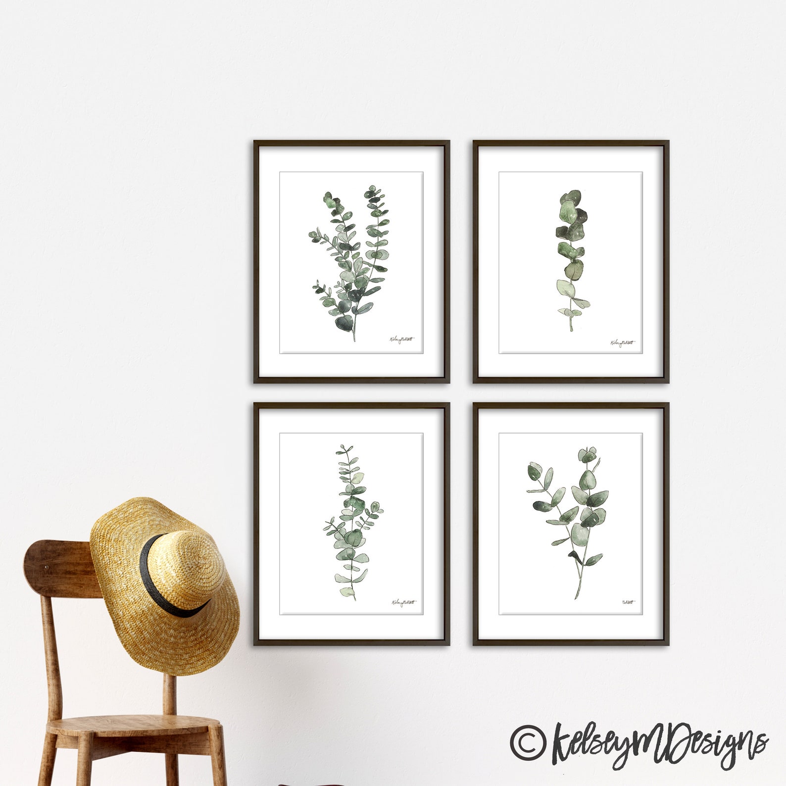 Eucalyptus Print Set of 4 Watercolor Painting Gallery Wall - Etsy