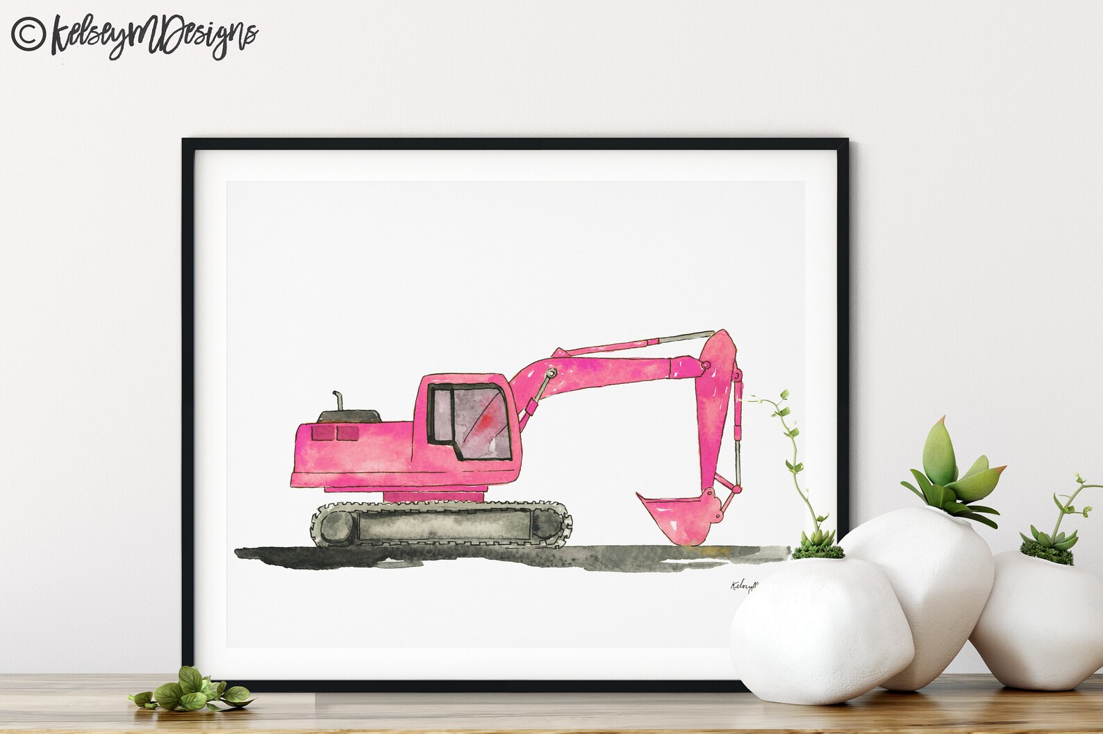 Set of 3 Pink Construction Vehicle Prints Kids Gallery Wall - Etsy