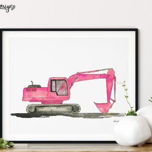 Set of 3 Pink Construction Vehicle Prints, Kids Gallery Wall Art, Girl ...