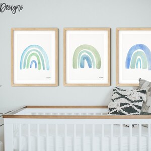 Set of 3 Blue Rainbow Prints, Rainbow Wall Art, Kids Room Wall Art ...