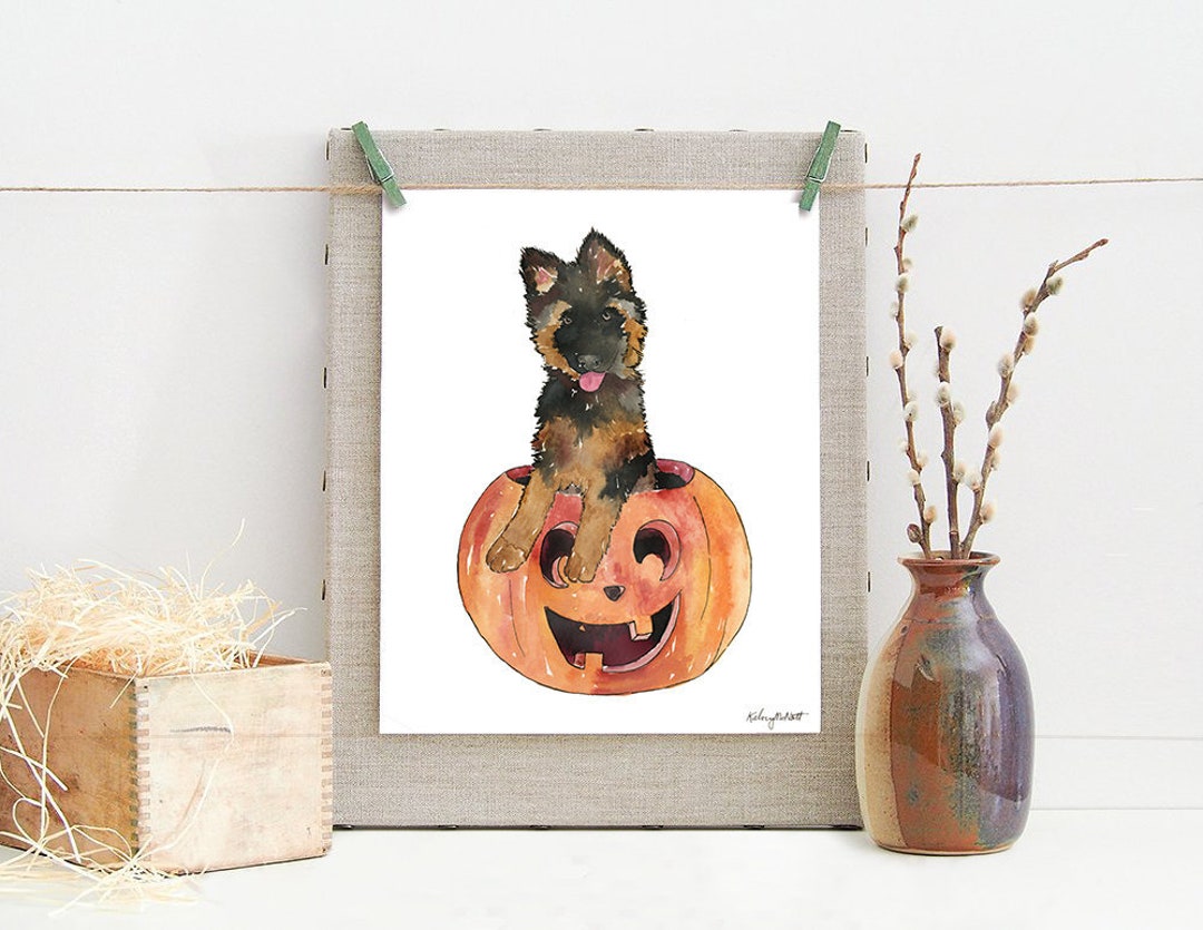 Halloween Pumpkin Dog Wall Art, Pumpkin Art Print, Fall Home Decor ...