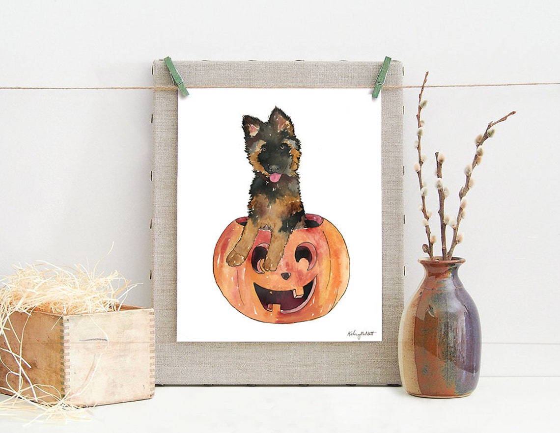 Halloween Pumpkin Dog Wall Art, Pumpkin Art Print, Fall Home Decor ...