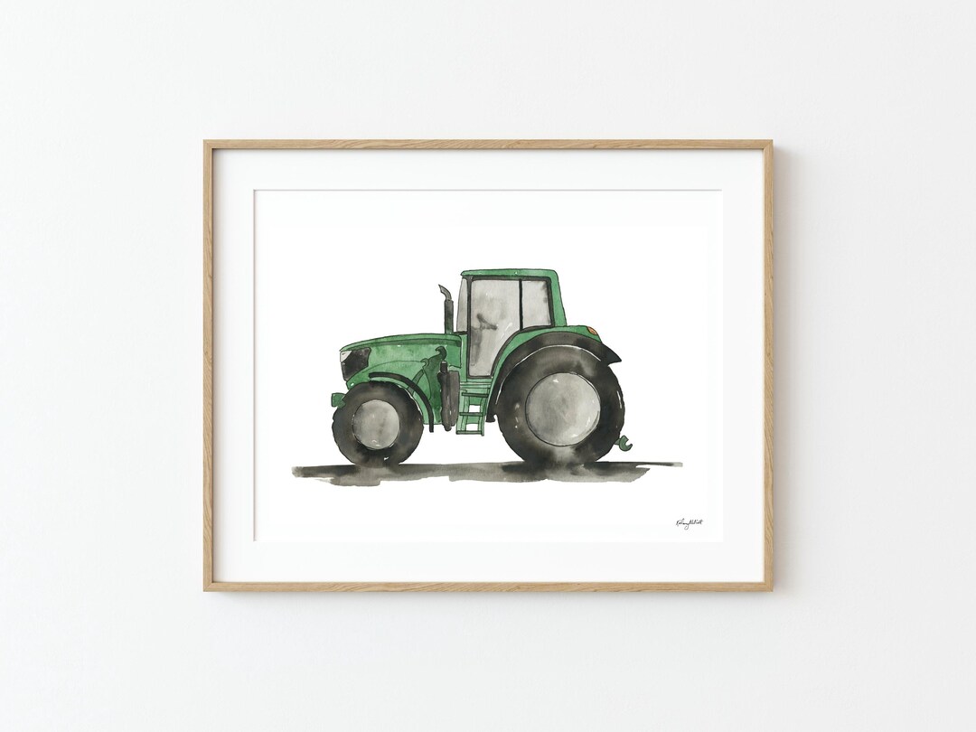 Green Tractor Wall Art, Tractor Art Print, Construction Vehicle Decor ...