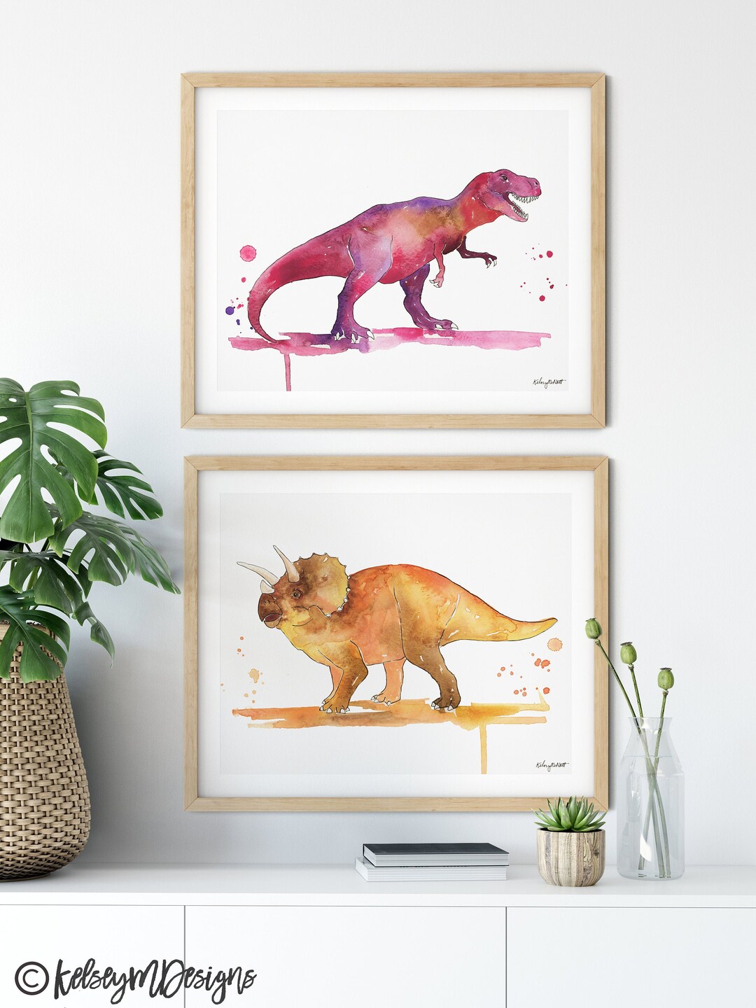 Set of 2 Dinosaur Prints, Dinosaur Nursery Art, Trex Dinosaur ...