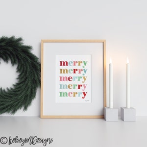 Merry Merry Holiday Print, Watercolor Painting, Pastel Christmas Print ...