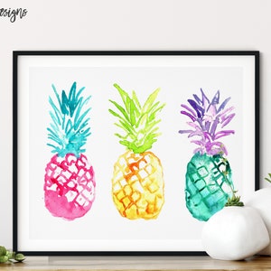 Pineapple Watercolor Painting, Colorful Pineapple Wall Art, Pineapple ...
