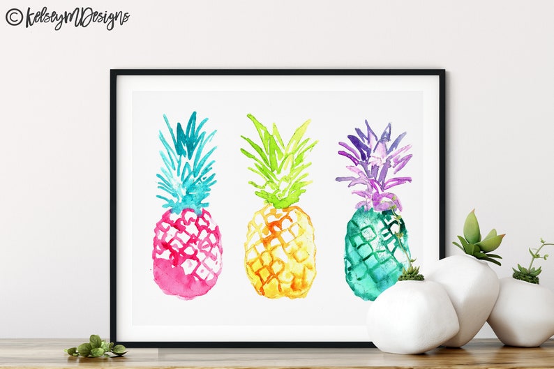 Pineapple Watercolor Painting, Colorful Pineapple Wall Art, Pineapple ...